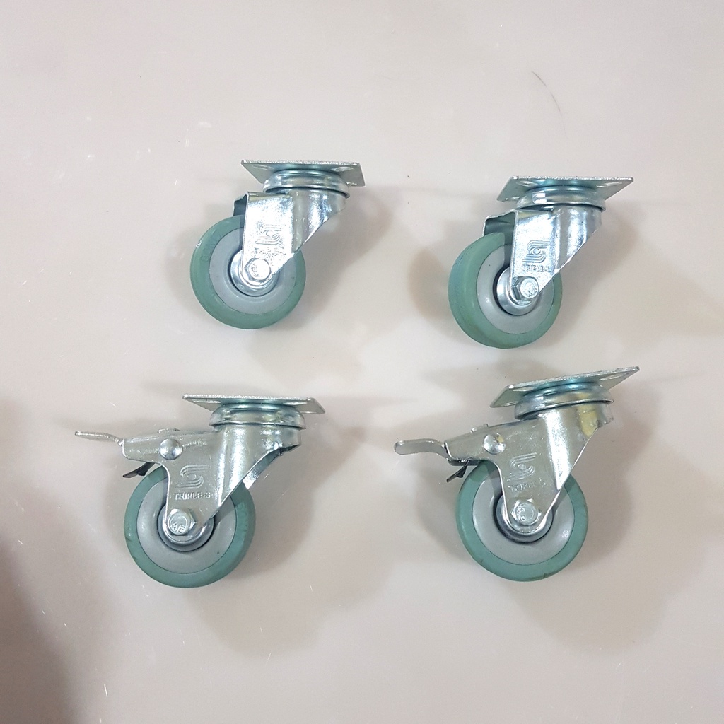 2 inch gray rubber shelf / cupboard wheels (2 rotating + 2 rotating ...