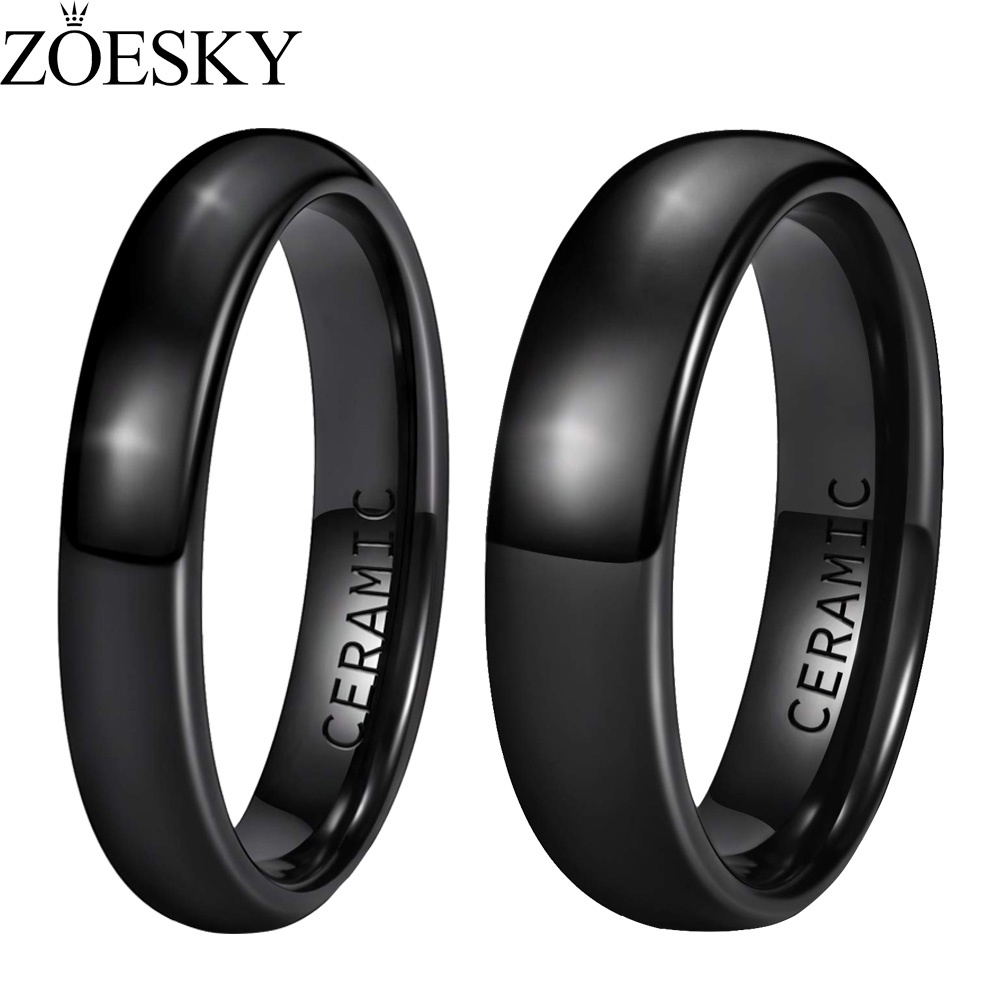 ZOESKY 4mm 6mm Black Ceramic Rings for Men Women Comfort Fit Engagement ...