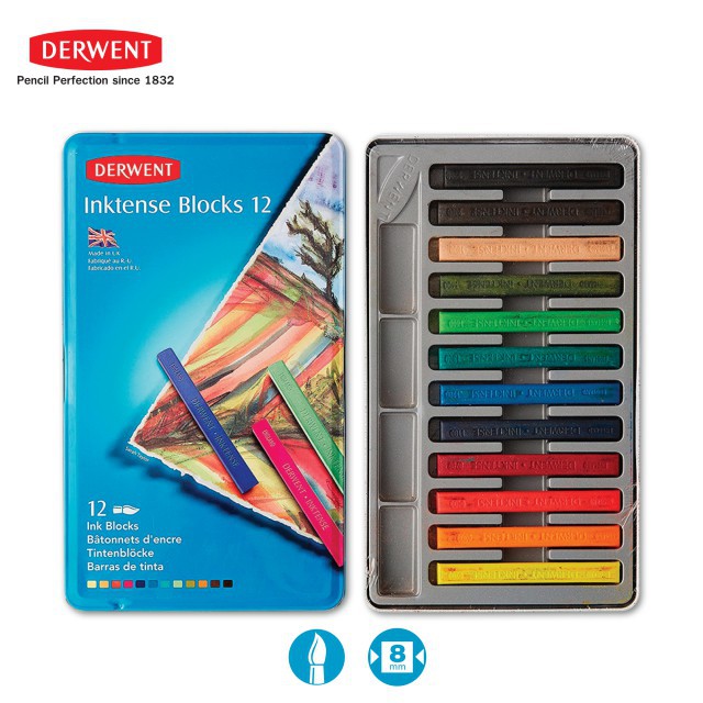Derwent inktense blocks set 12 I Drainage Ink Rods 12 Colors Box ...