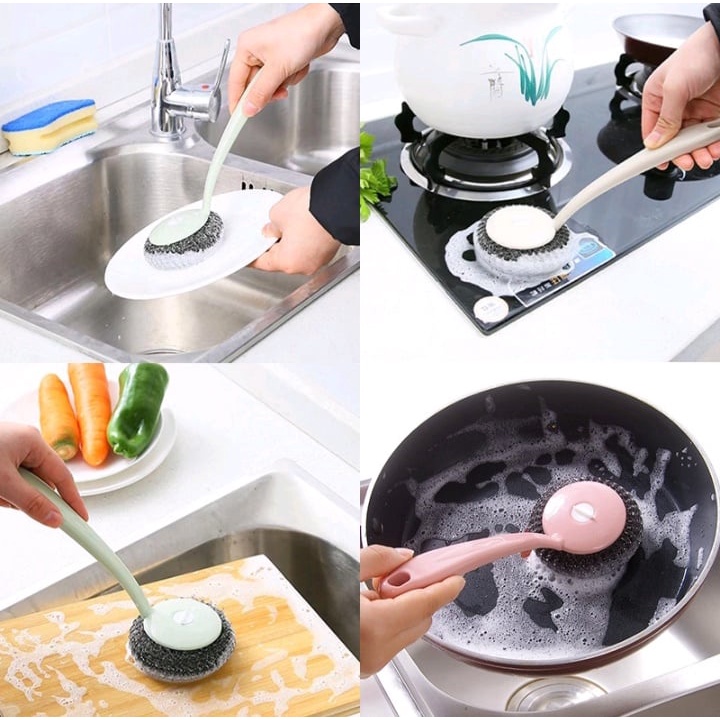SEVEN STEEL WIRE BALL BRUSH WITH HANDLE DISHWASHING BRUSH KITCHEN ...