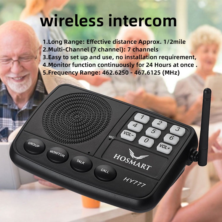Wireless Intercom System Hosmart 1/2 Mile Long Range 7-Channel Security ...