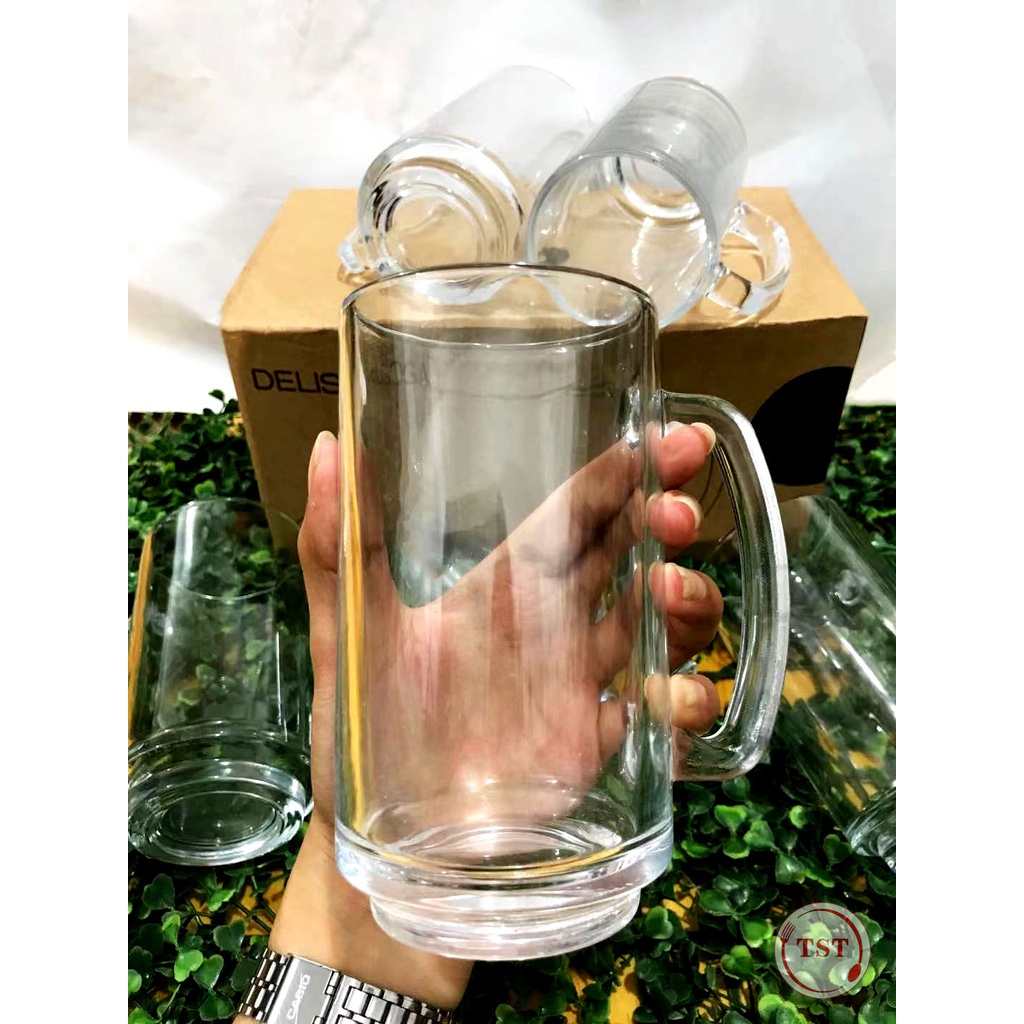 DELISOGA Big drinking water glass, beer mugs whiskey cup with handle ...