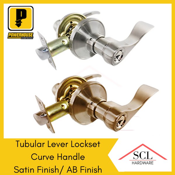Powerhouse Tubular Lever Lockset Curve Handle (Satin Finish/Antique ...
