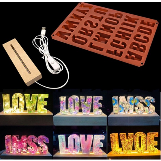 26 Alphabet letters LED lamp resin mold,Resin epoxy mold,Home ...