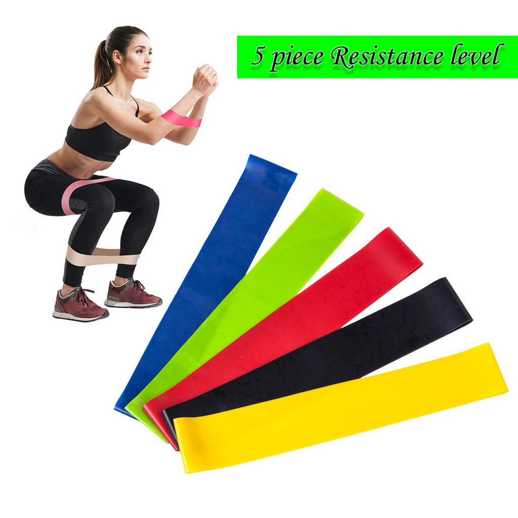 E-5 Colors Resistance Level Yoga Rubber Band Workout Fitness Gym ...