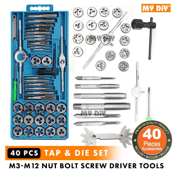 40pcs Tap And Die Set Metal Tap Wrench Holder Die Handle Kit M3-M12 Nut Bolt Screw Driver Tools ...