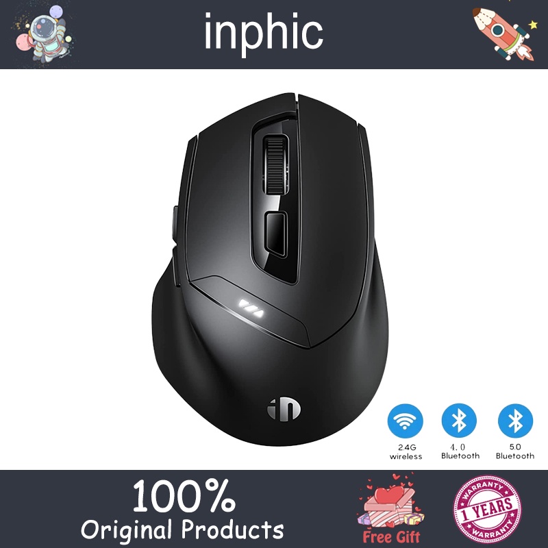 INPHIC DR01 2.4G wireless mouse mute, 3 connection modes (Bluetooth 5.0 ...