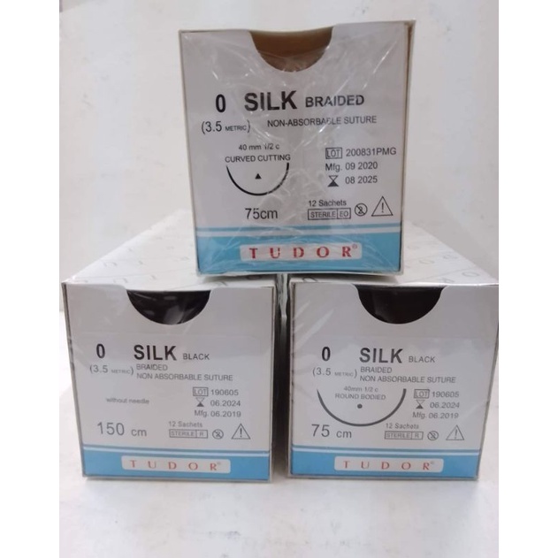 Tudor Sutures Silk 0 Cutting, Round & w/o Needle/Strands (12pcs/box ...