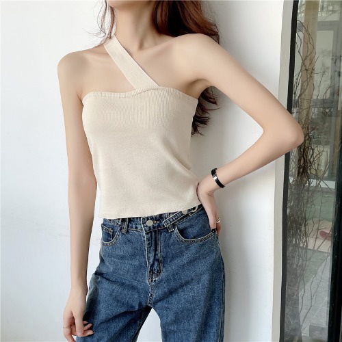 Summer Stretch Slanted Shoulder Tube Top Women's Off-The-Shoulder ...