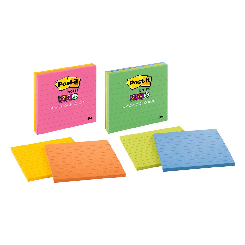 Post-it Super Sticky Lined Notes • 4" x 4 " • Assrtd Colors • 3 Pads ...