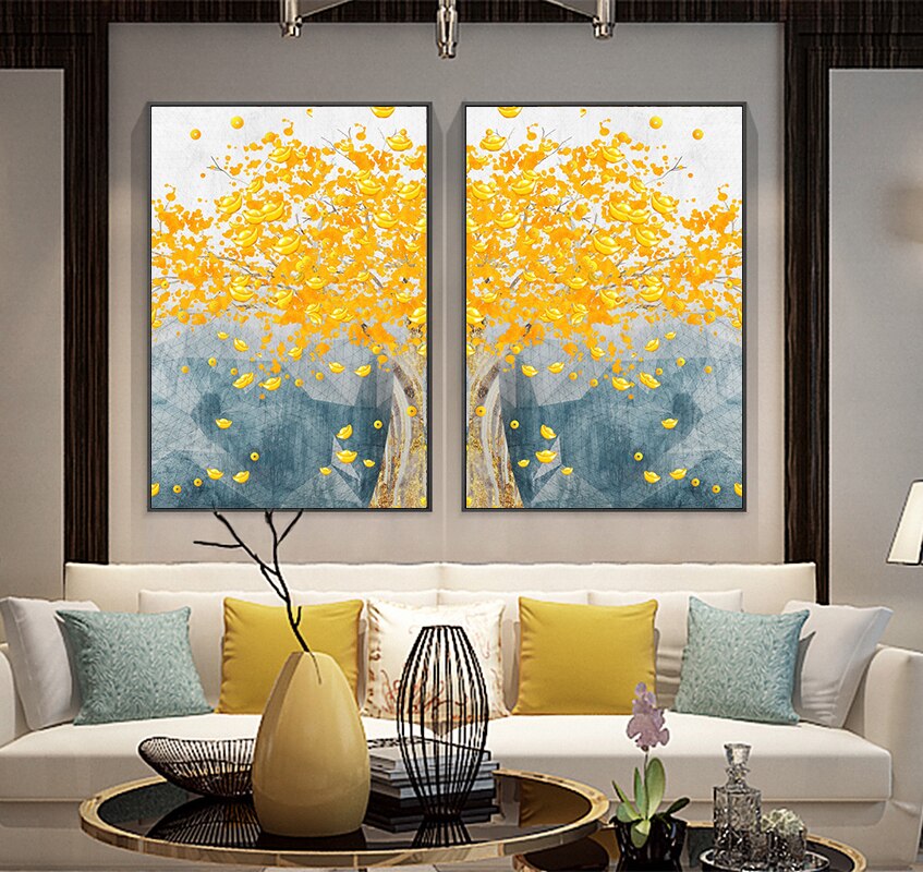 Nordic Golden Lucky Tree Canvas Posters Wall Art Home Decor Abstract ...