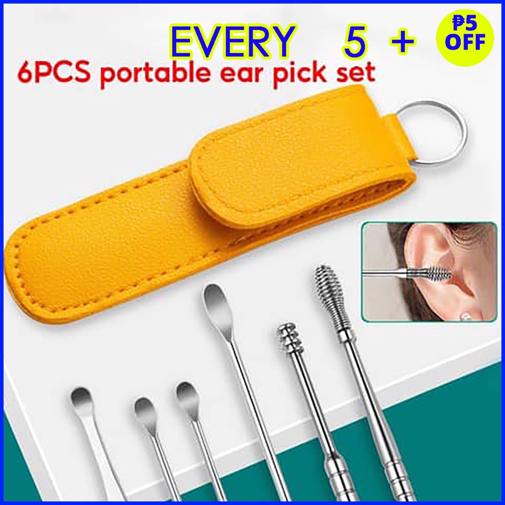 6pcs New Spiral Ear Pick Spoon Set Wax Removal Cleaner Multifunction Tools Accessories 6in1 ear ...