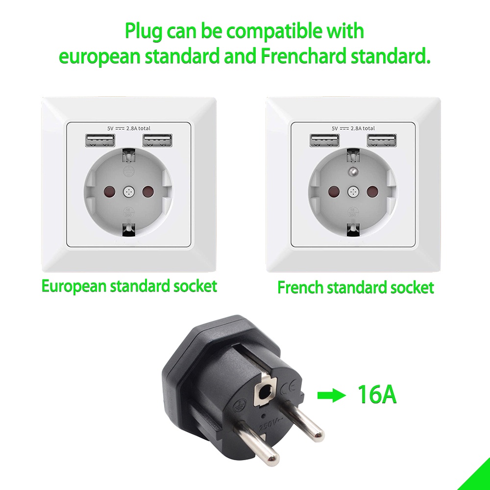 EU Plug Adapter Universal 16A EU converter 2 Round Pin Socket EU Wall Socket AC 250V Travel ...