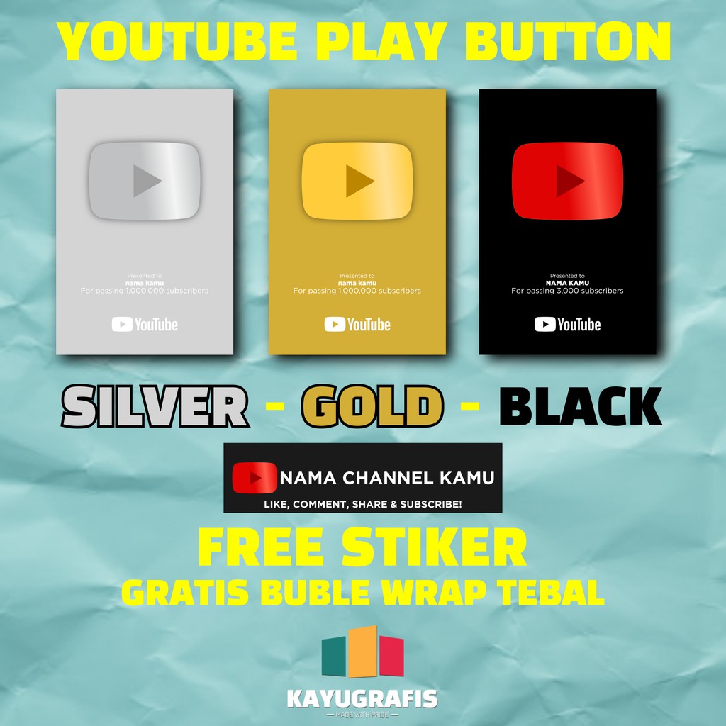 HIASAN DINDING Youtube Play Button Wall Decoration FREE STICKER ...
