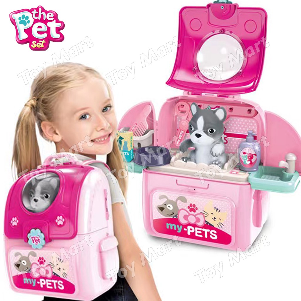 Pink Puppy Dog Pet Care Set Pretend Play Toys for Kids Convert to ...