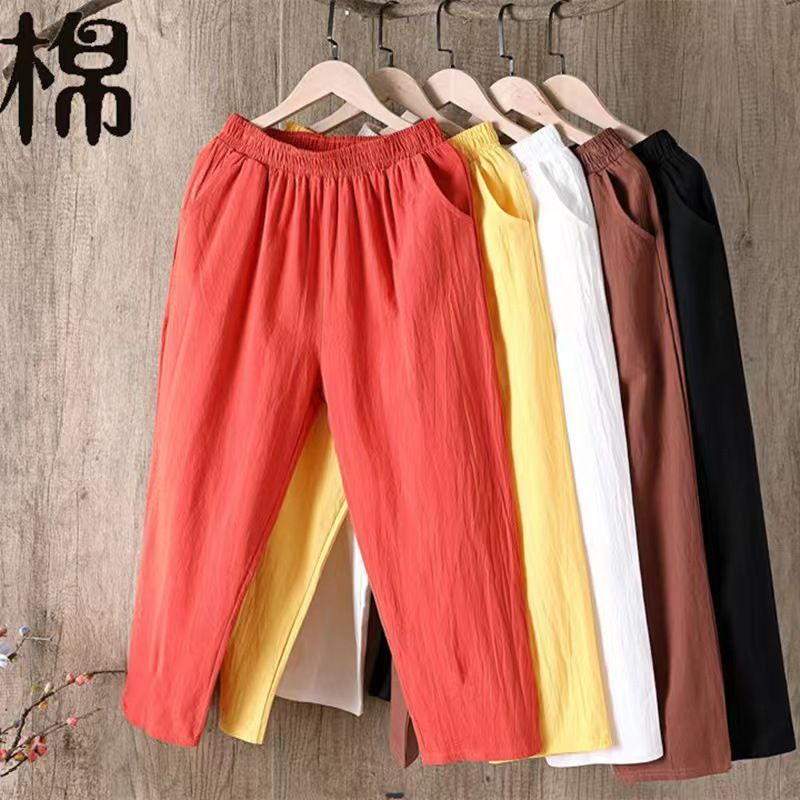 Plus Over Size Cotton Linen Casual Cropped Trousers | Shopee Philippines