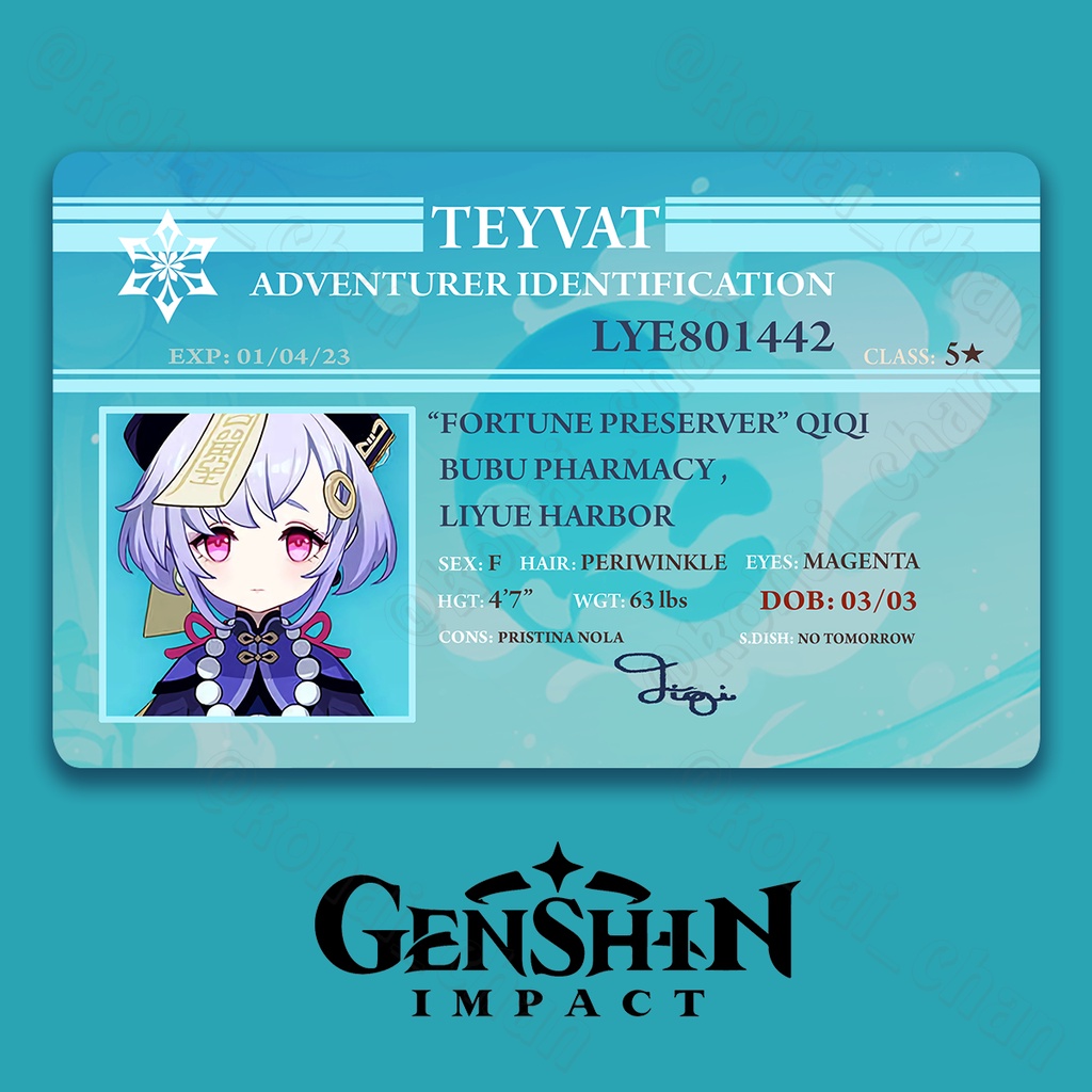 BEEP Genshin Impact Adventurer Identification ID Card Liyue Characters ...