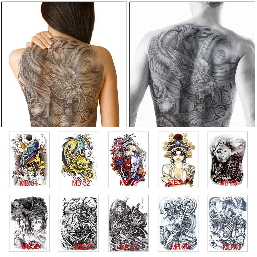 Big Large Full Back Chest Tattoo Large Tattoo Stickers Fish Wolf Tiger ...