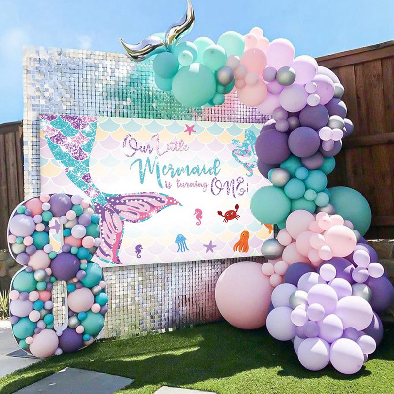 Wayfun Mermaid Theme Party Decorations Backdrop Children's Birthday ...