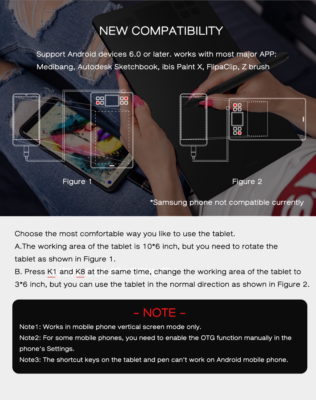 VEIKK A50 Drawing Tablet 10*6 inch Pen Tablet with Batter Free Pen ...