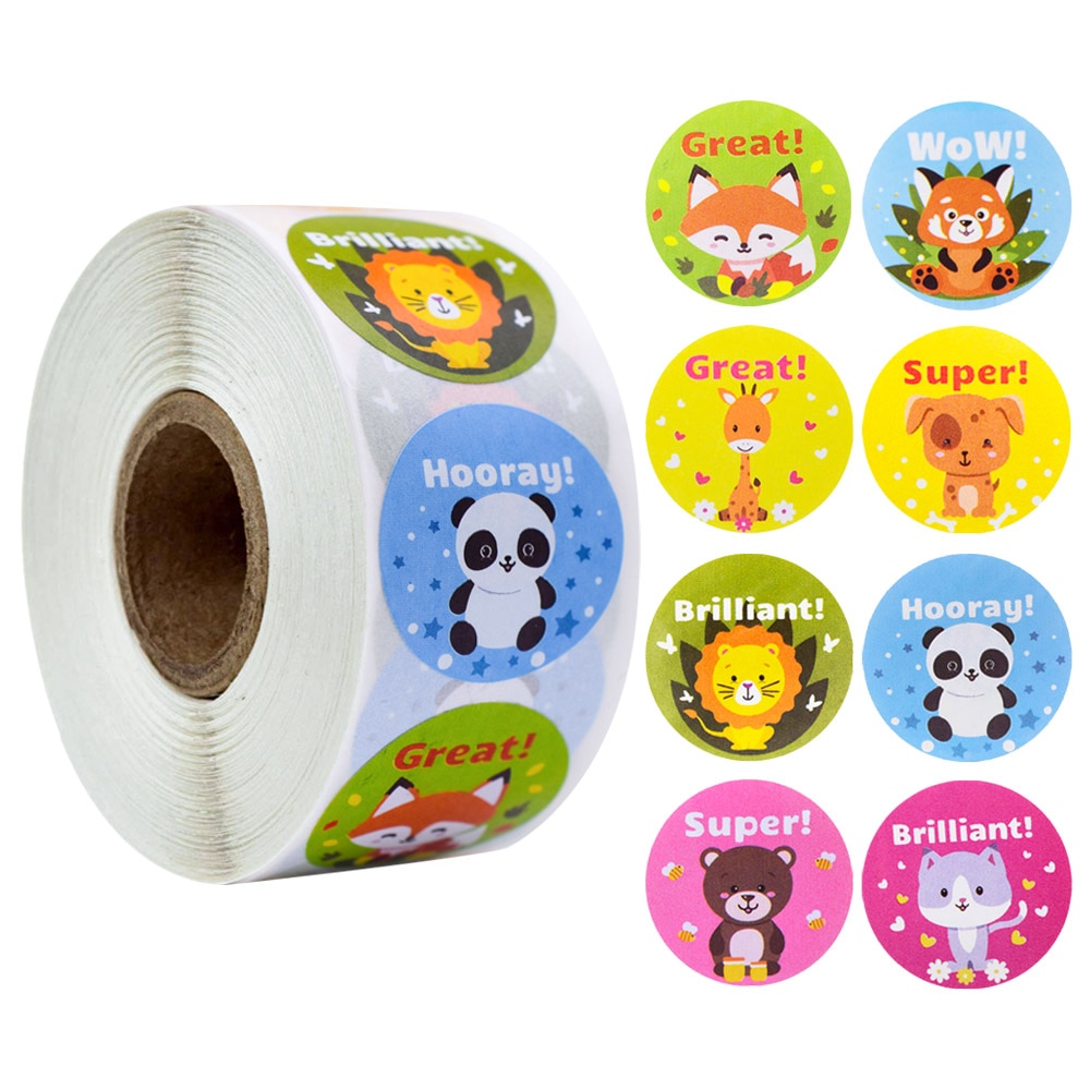 500 Pcs/roll 1 Inch Cute Animal Reward Stickers with Word Motivational ...