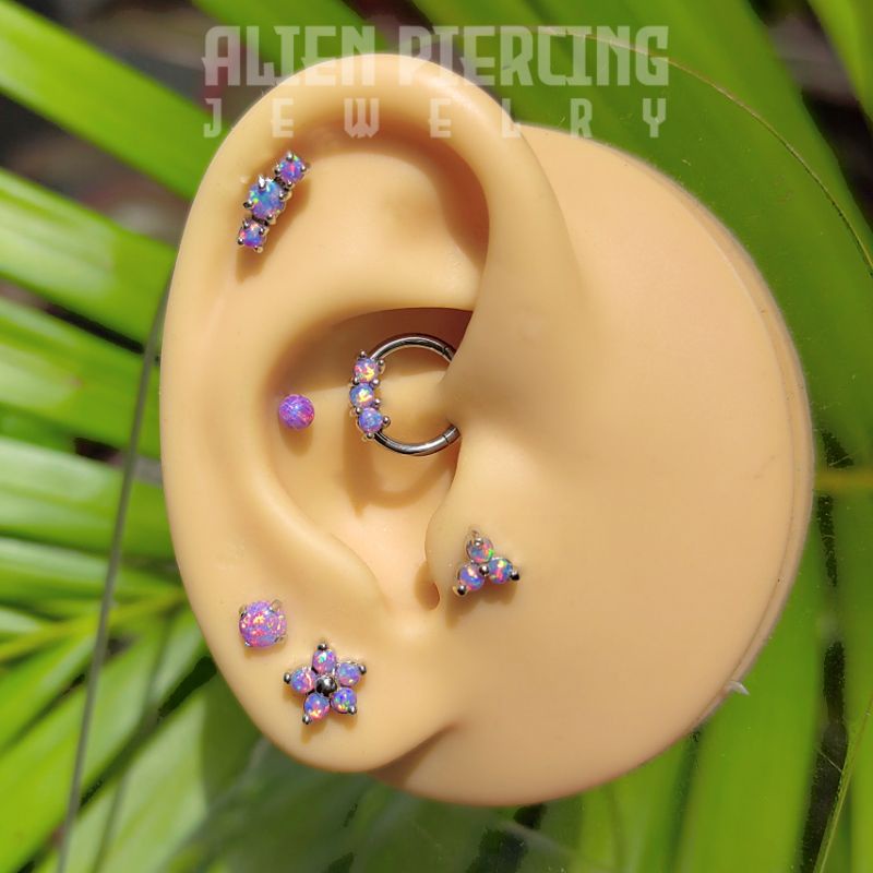 Synthetic Purple Opal Labret Barbell Hoops | Lobe Helix Conch Flat ...