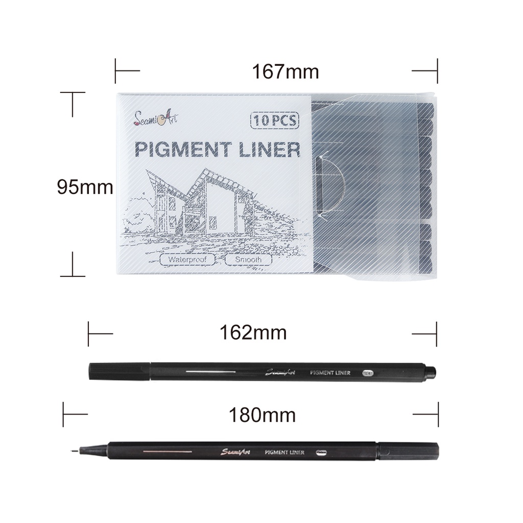 SeamiArt Black Pigment Liner Needle Waterproof Drawing Pen 10Pcs ...