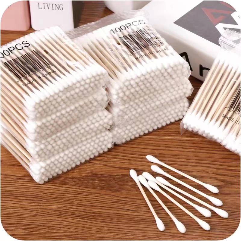 Double Head Wood Cotton Buds Cotton Swabs 100pcs 1pack | Shopee Philippines
