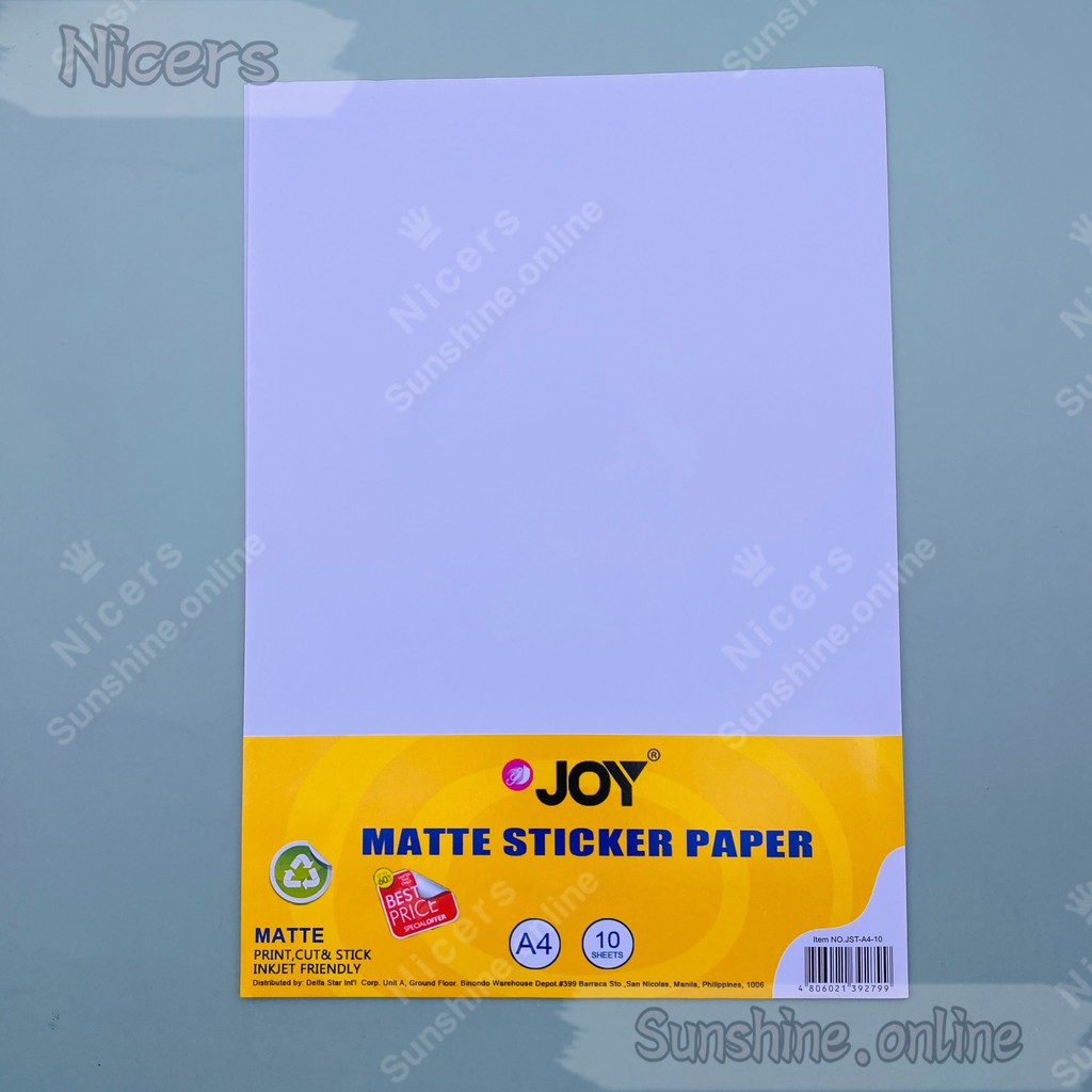 Joy 10sheets Matte / Glossy Sticker Paper A4 Printable | Shopee Philippines