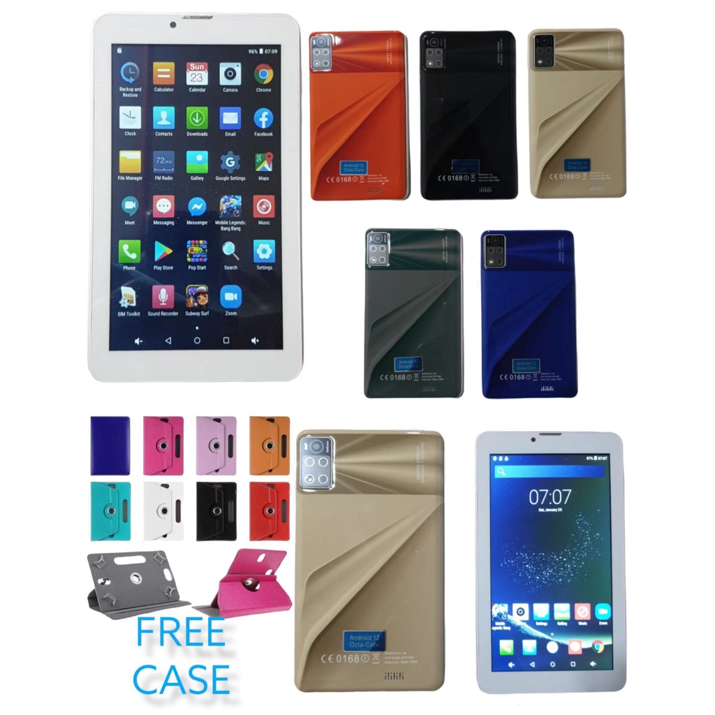 Dual Sim 7" Android Tablet Octacore Android 12 Tablet With FREE Case ...