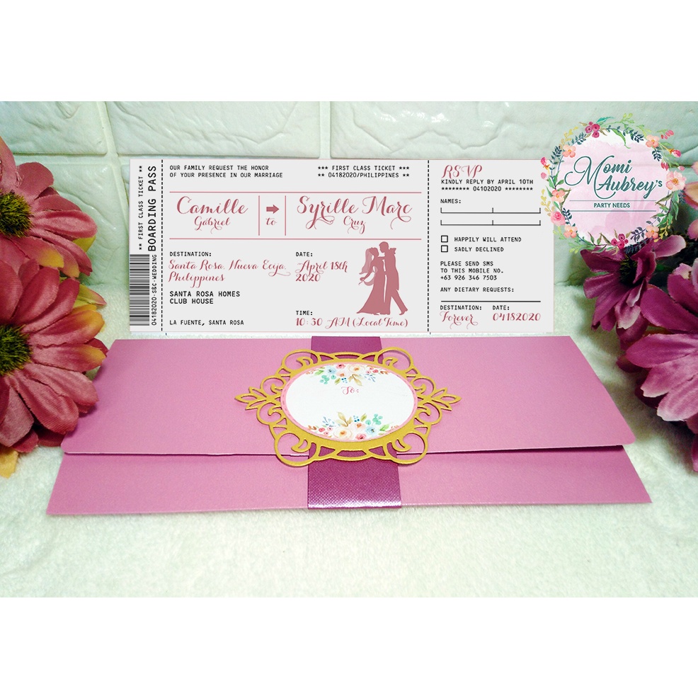 10 ps Old Rose Theme Boarding Pass Wedding Invitation Cards with ...