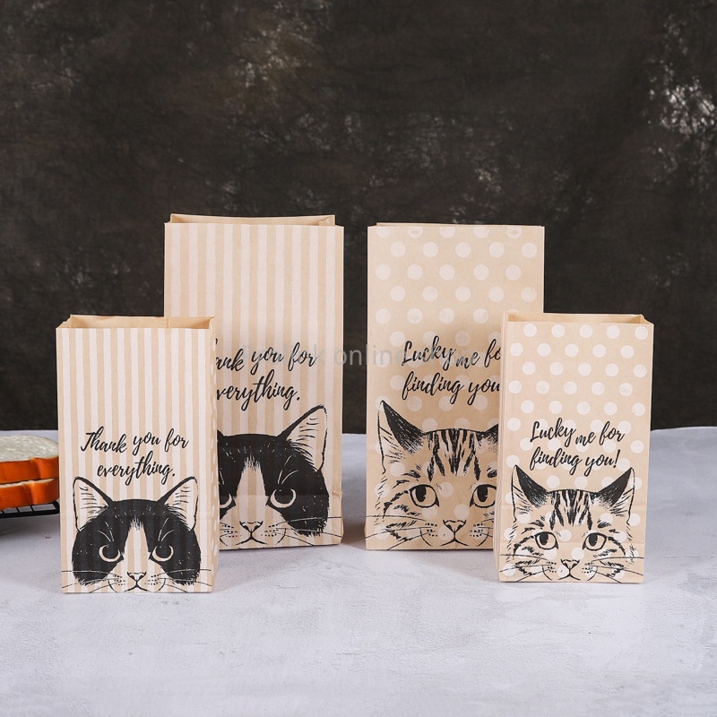10 Pcs Cat Pattern Bread Bags Kraft Paper Packing Bag Candy Bag ...
