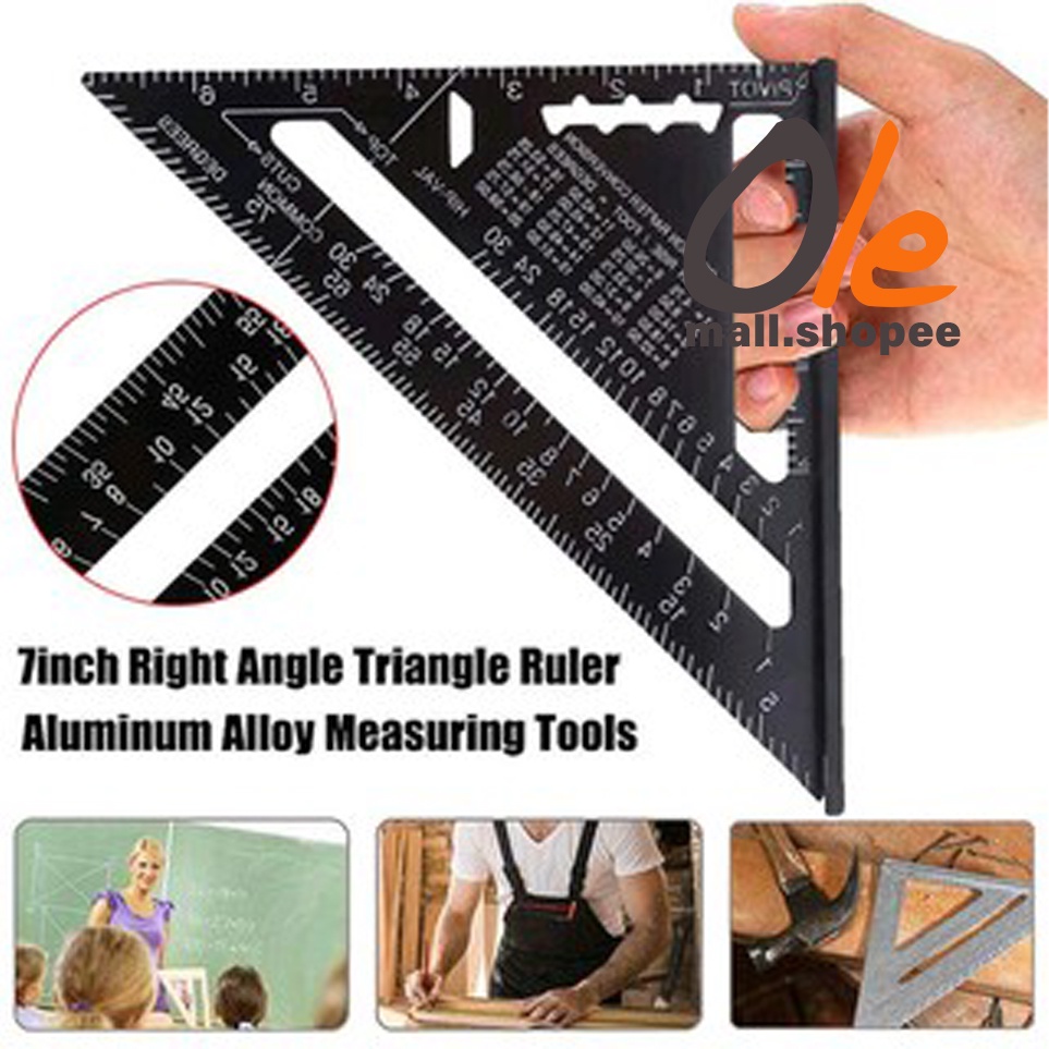 7 Inch Aluminum Alloy Black Triangle Ruler Angle Ruler Metric Square ...