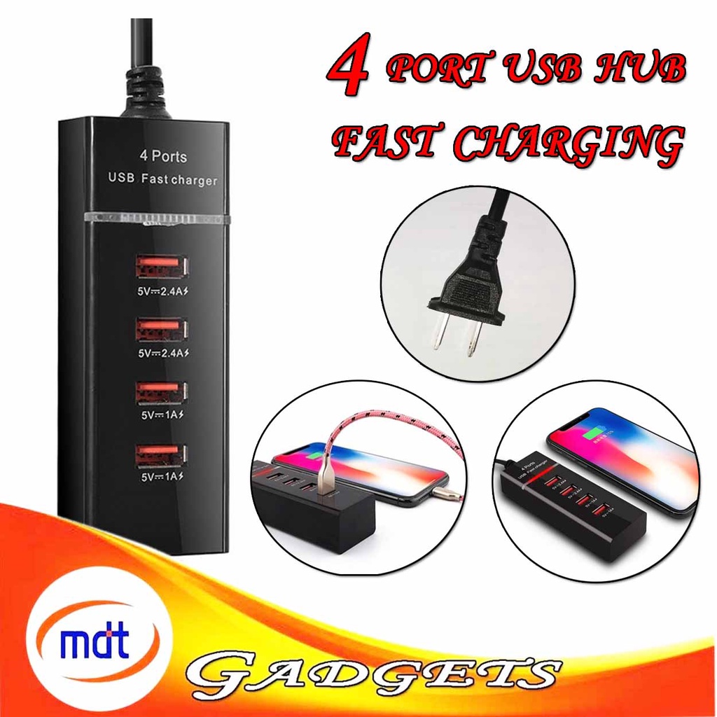 4 Ports USB Travel Mobile Phone Charger Travel Adapter 5V 2.4A QC 3.0 ...