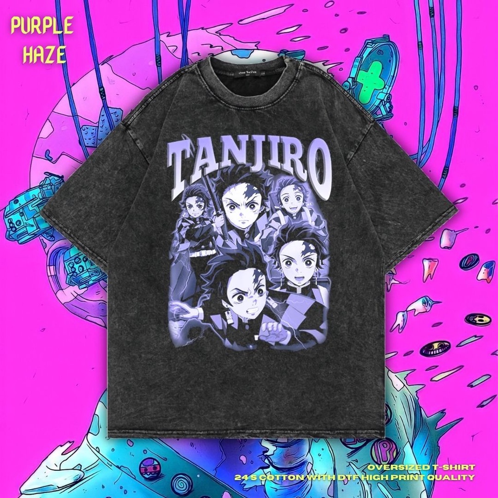 Oversized T-Shirt With Haze Thanjiro Kamado Print Purple | Wash ...