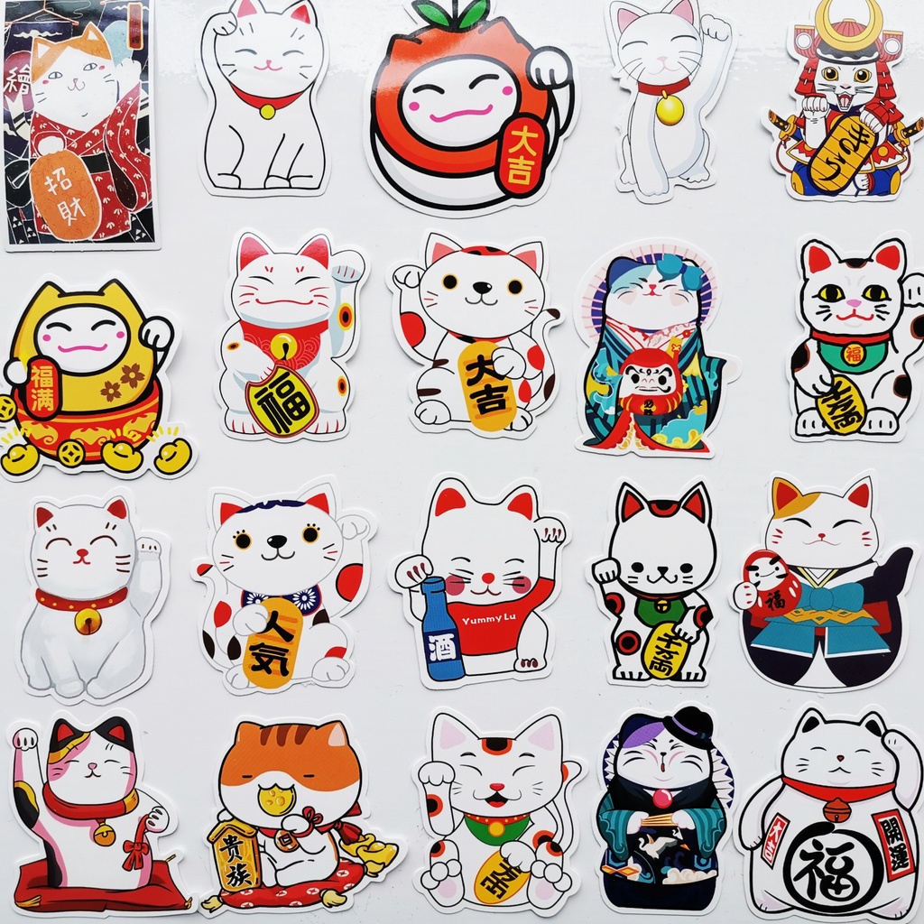 55Pcs Maneki Neko Stickers Lucky Cat Decals Cute Japanese Cat Lucky ...