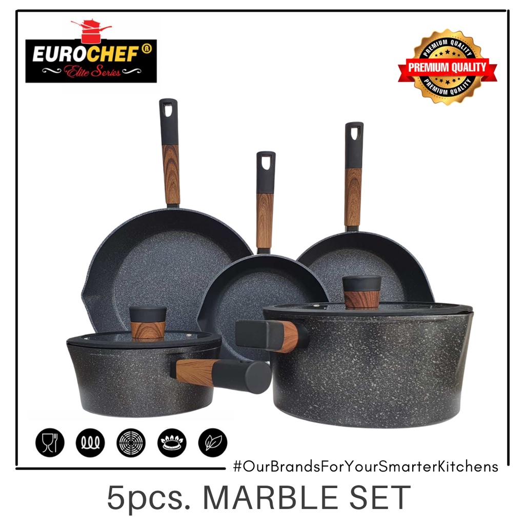 EUROCHEF 7 piece Marble Cookware Set (INDUCTION READY-SUITABLE FOR ALL ...