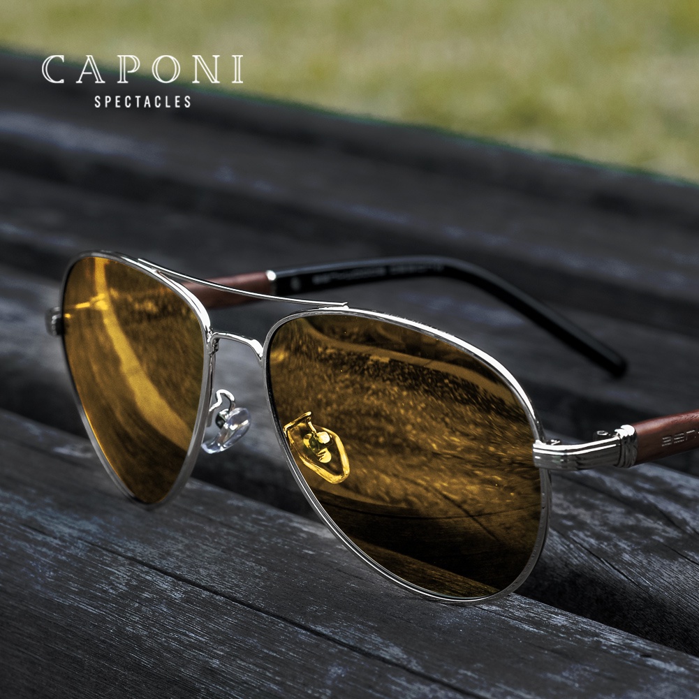 CAPONI Night Vision Men Sunglasses Polarized Yellow Photochromic Brown ...