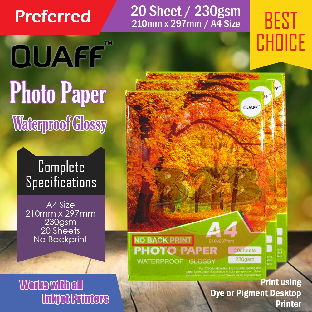 5 PACK Quaff High Glossy Photo Paper 230 GSM 200 GSM A4 no backpint ...