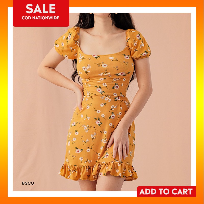 BSCO YELLOW FLORAL BACKLESS DRESS | Shopee Philippines