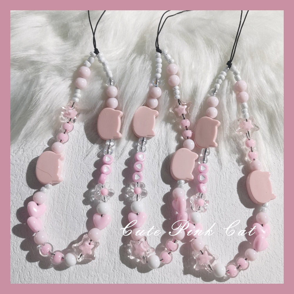 Cute Pink Cat Mobile Phone Chain Anti-Lost Soft Pottery Rope Strap ...
