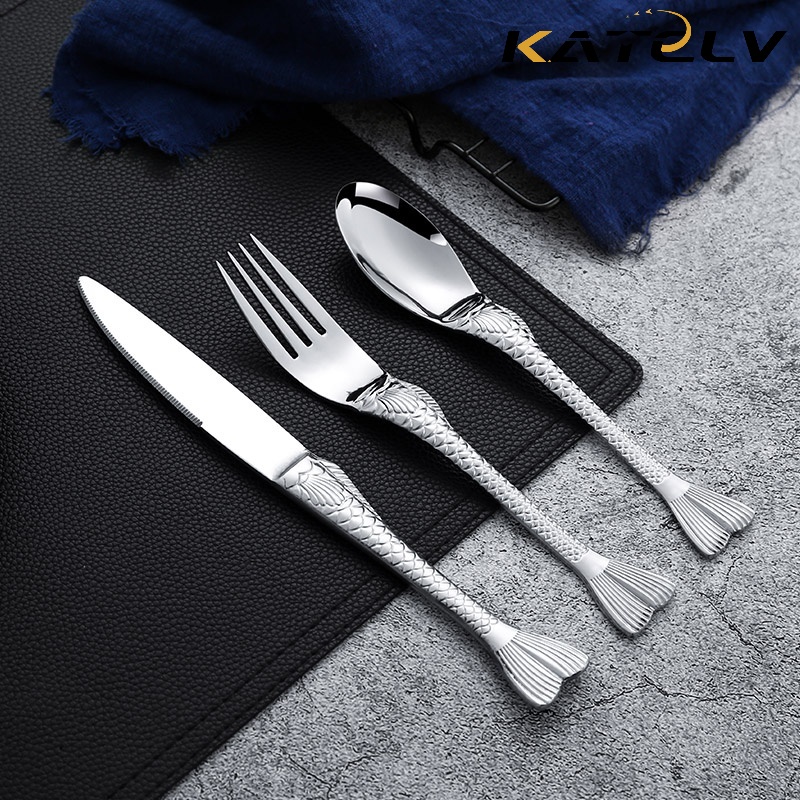 KATELV Creative Fish Tail Cutlery Metal Spoon Stainless Steel And Fork ...