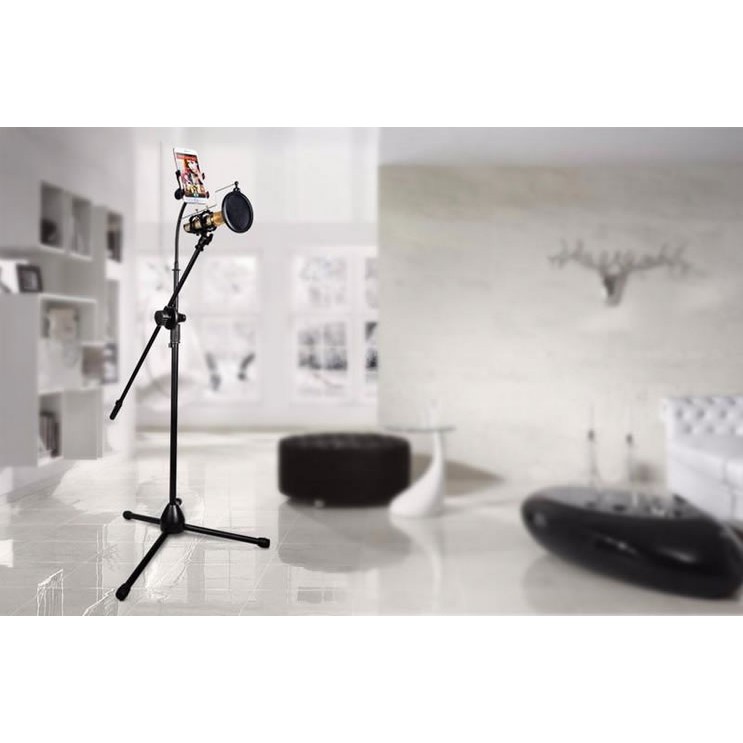 30-50" Metal Microphone Stand with Boom Arm 360° Rotating with Phone ...