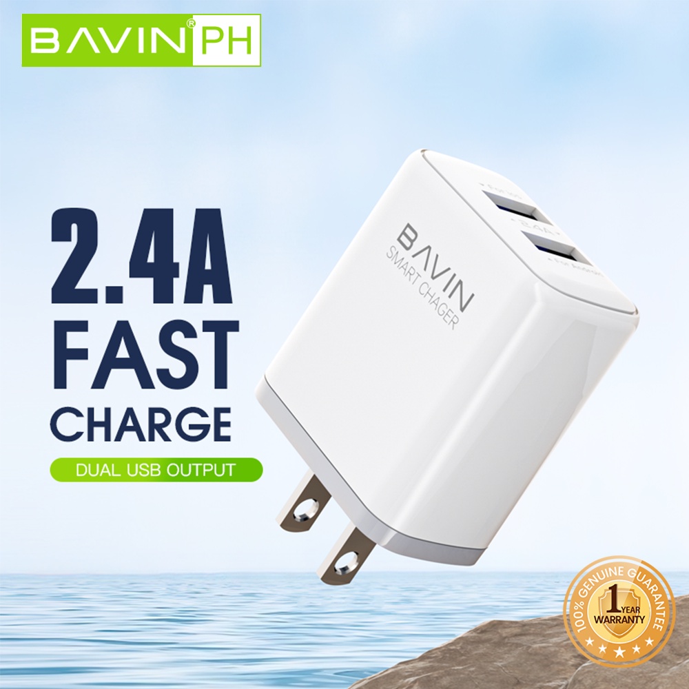 BAVIN PC829 2.4A Fast Charging Smart Wall Charger Adapter Dual USB Port ...