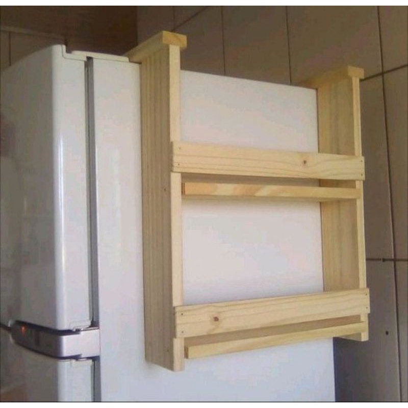 Fridge Side Shelf Refrigerator Spice Storage Rack Wooden Hanging ...