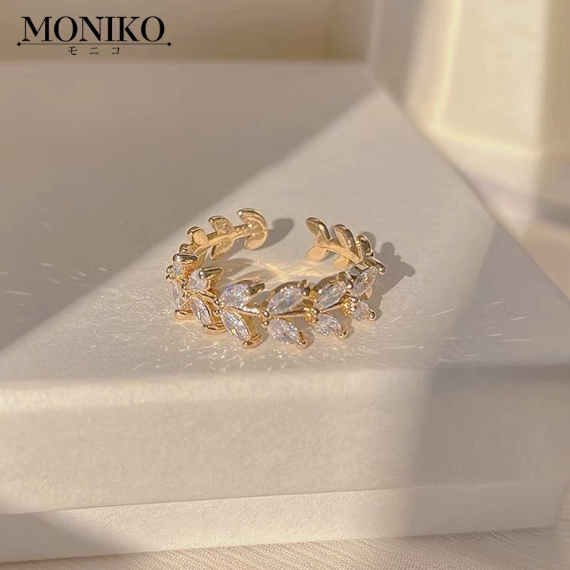 MONIKO Gold plated Leaves of the Ring Zircon Adjustable Open Ring ...