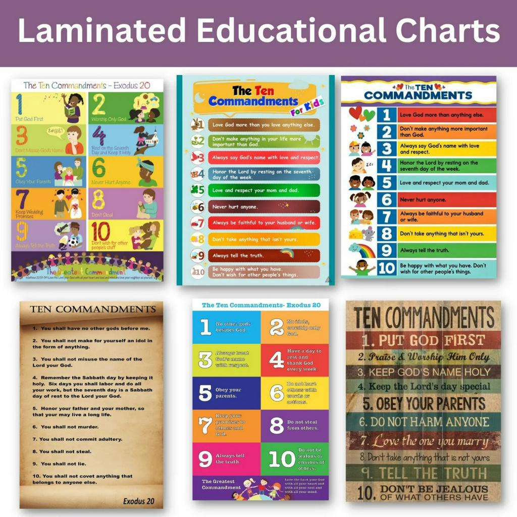 Laminated 10 Commandments Charts, The 10 Commandments Charts for Kids ...