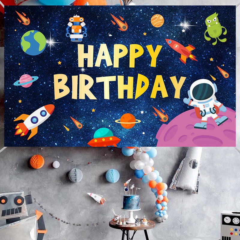 1.8*1.1M Universe Planet Spacecraft Astronaut Backdrop Happy Birthday ...