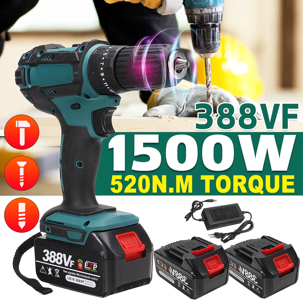 Electric Cordless Brushless Impact Drill Screwdriver DIY Power Tool ...