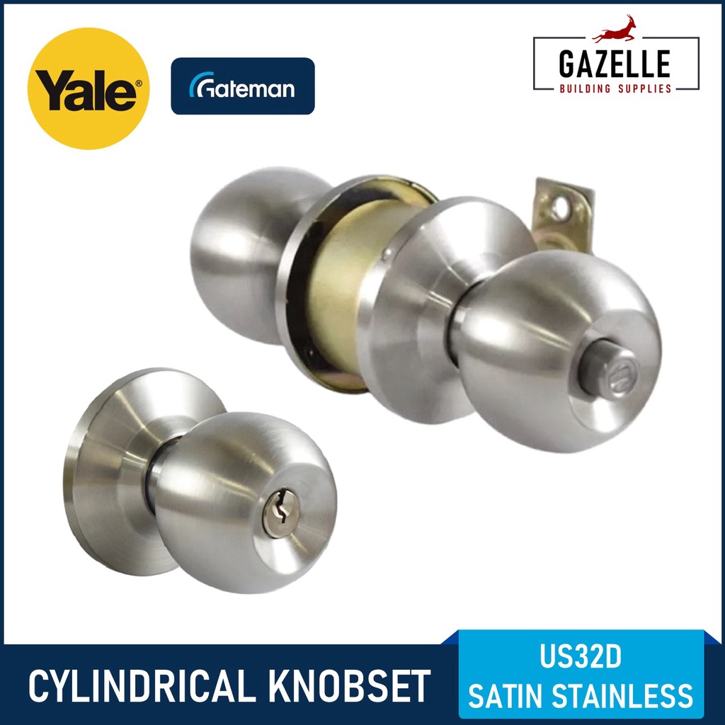 Yale Gateman Entrance Door Knob Set Door Lock Set Lockset Cylinder Push Type - US32D Stainless ...